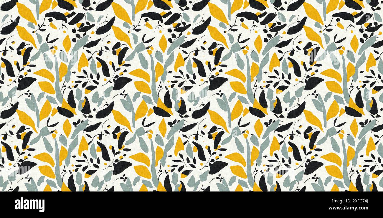 Modern printed fabric flower block print pattern with linen texture ...