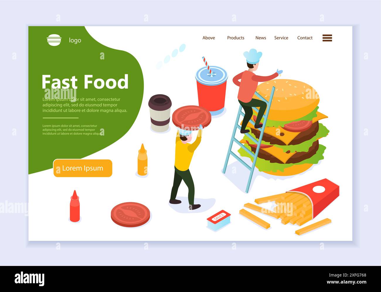 Concept of fast food, web template, 3d isometric vector illustration for graphic and web design ...