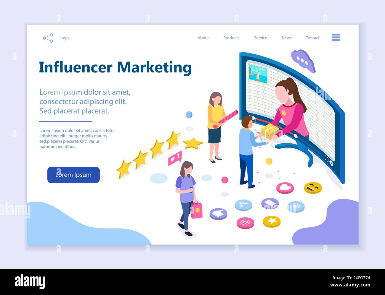 Web template of influencer marketing concept, modern flat design vector ...