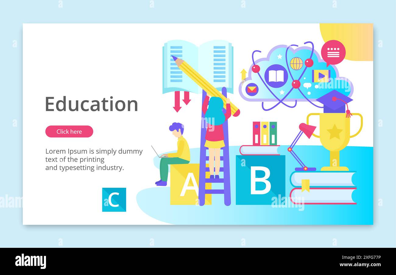 Concept of Education, website template, modern flat line design vector ...