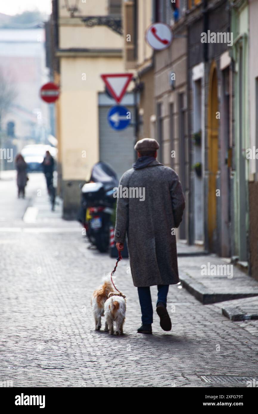 Old man walking dog with friend hi-res stock photography and images - Alamy