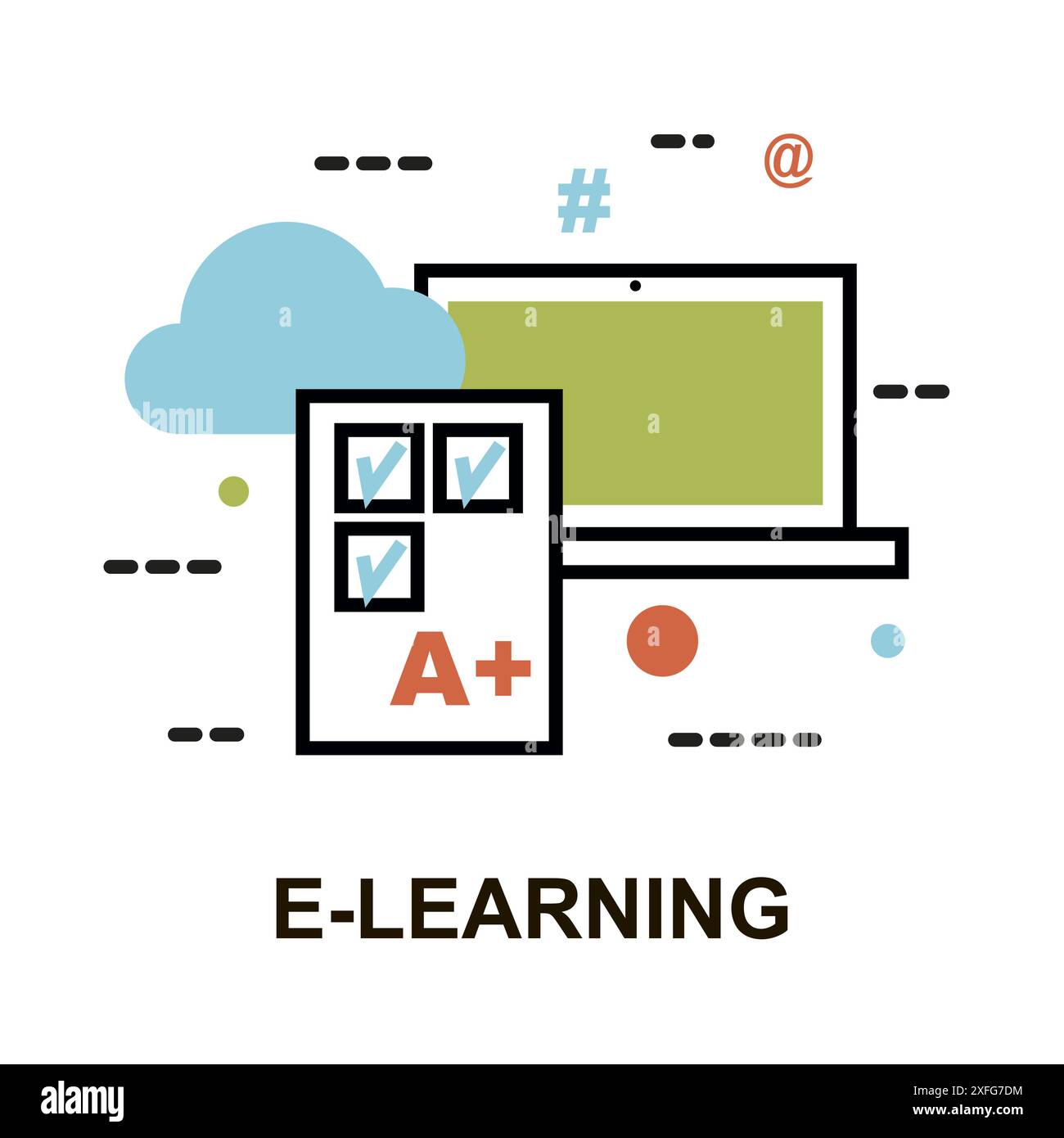 Modern flat line design vector illustration, concept of e-learning process for graphic and web ...