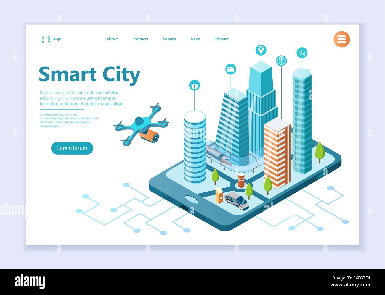 Web template of smart city concept, modern flat design vector ...