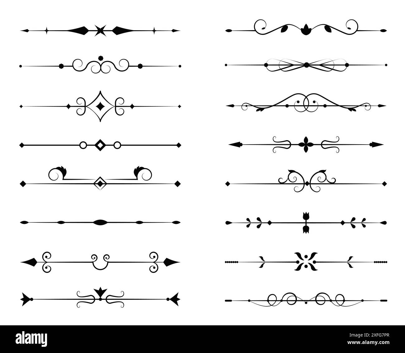 Set of ornamental filigree flourishes and thin dividers on white ...