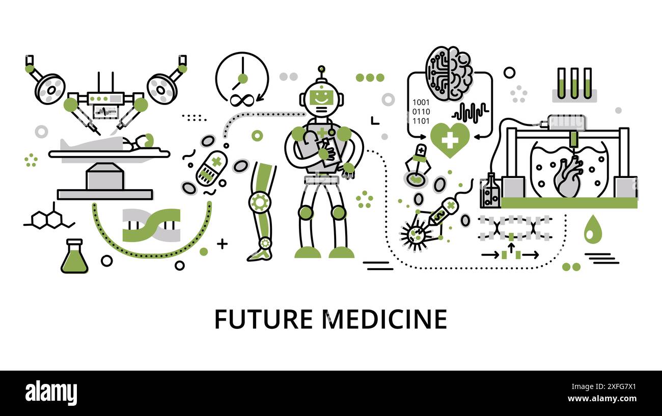 Concept of future medicine, flat thin line design vector illustration ...