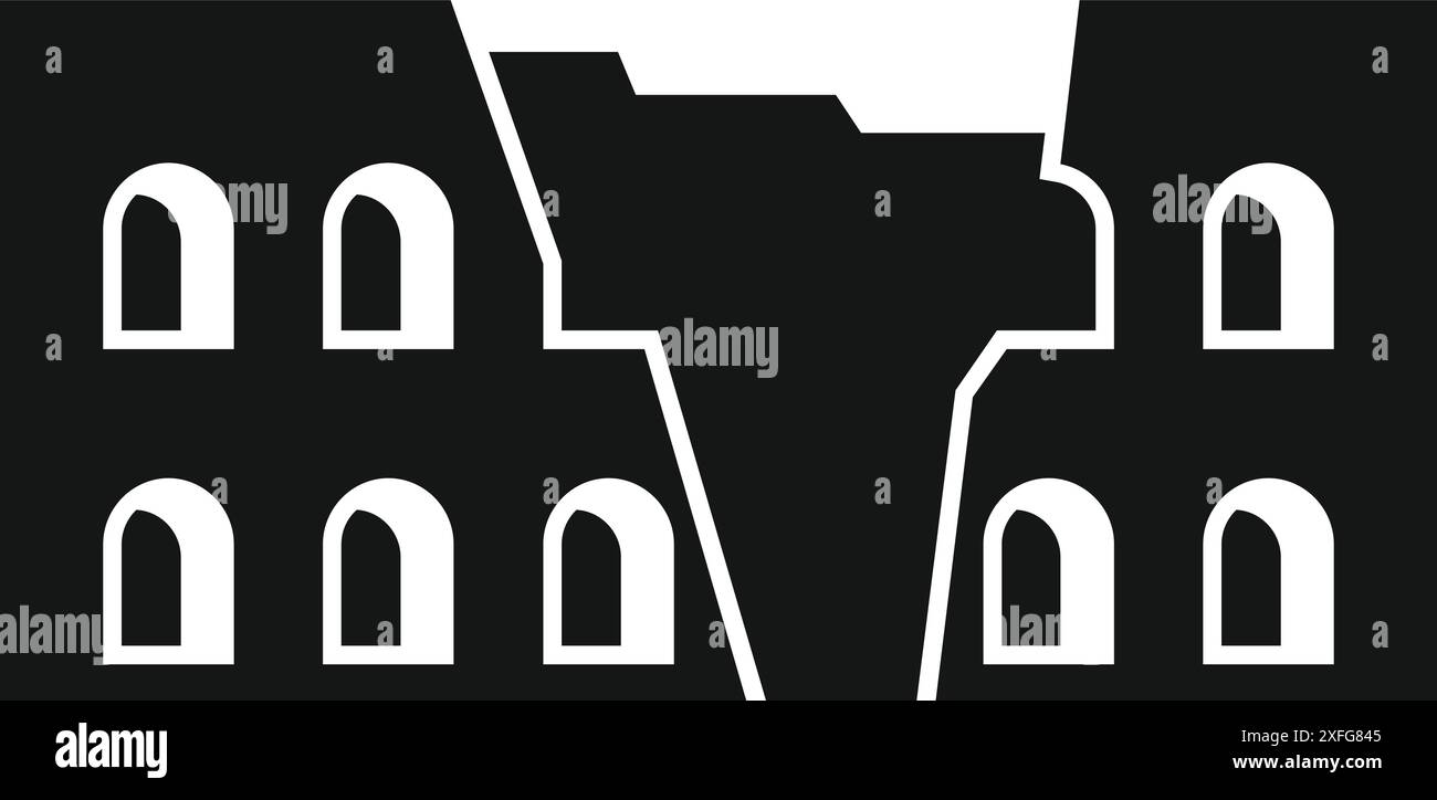 Simple black and white icon of ancient building ruins standing with ...