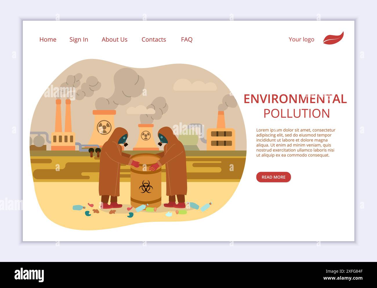 Concept of Environmental Pollution, website template, modern flat line ...