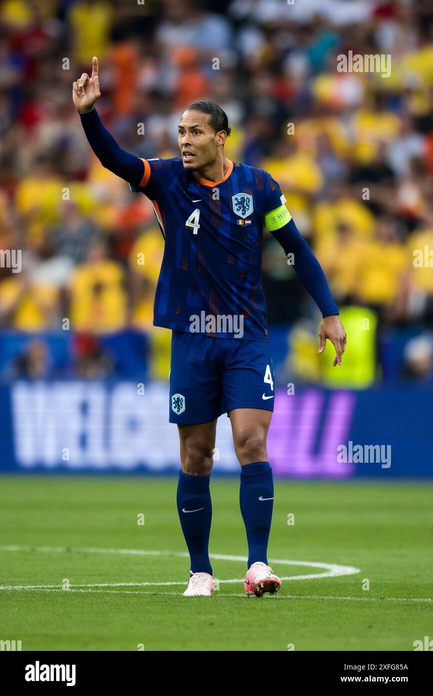 Munich, Germany. 2 July 2024. Virgil van Dijk of Netherlands gestures ...