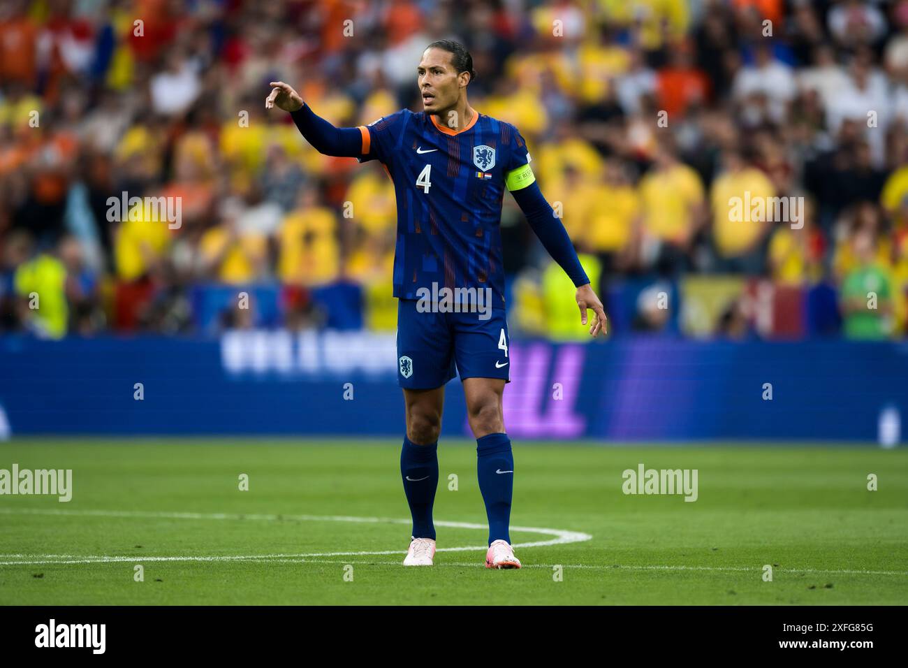 Munich, Germany. 2 July 2024. Virgil van Dijk of Netherlands gestures ...