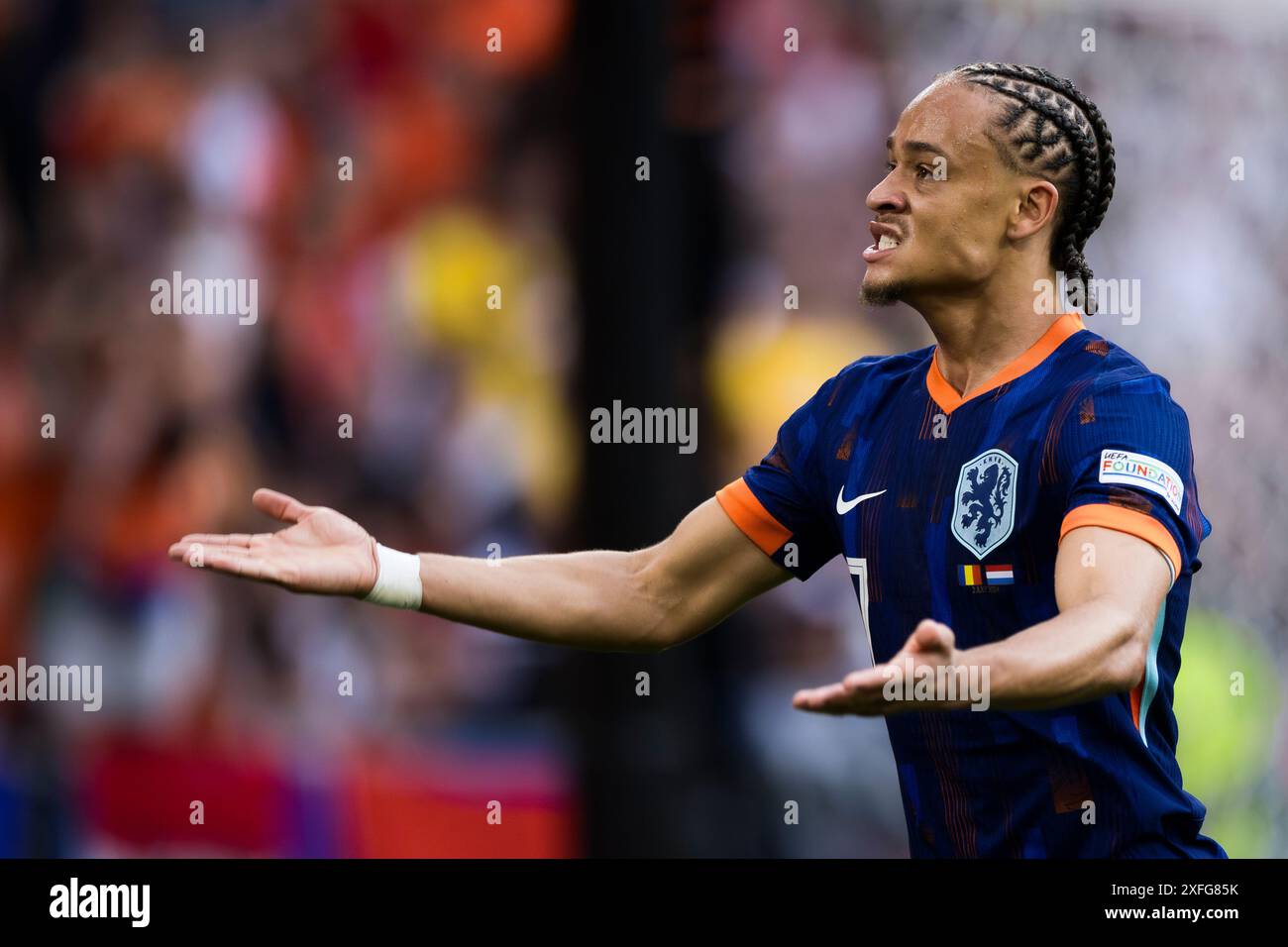 Munich, Germany. 2 July 2024. Xavi Simons of Netherlands reacts during ...