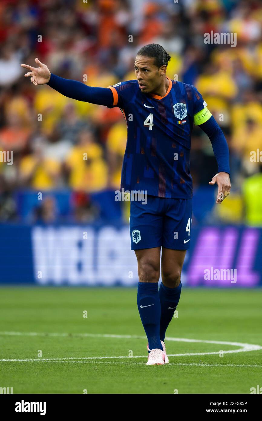 Munich, Germany. 2 July 2024. Virgil van Dijk of Netherlands gestures ...