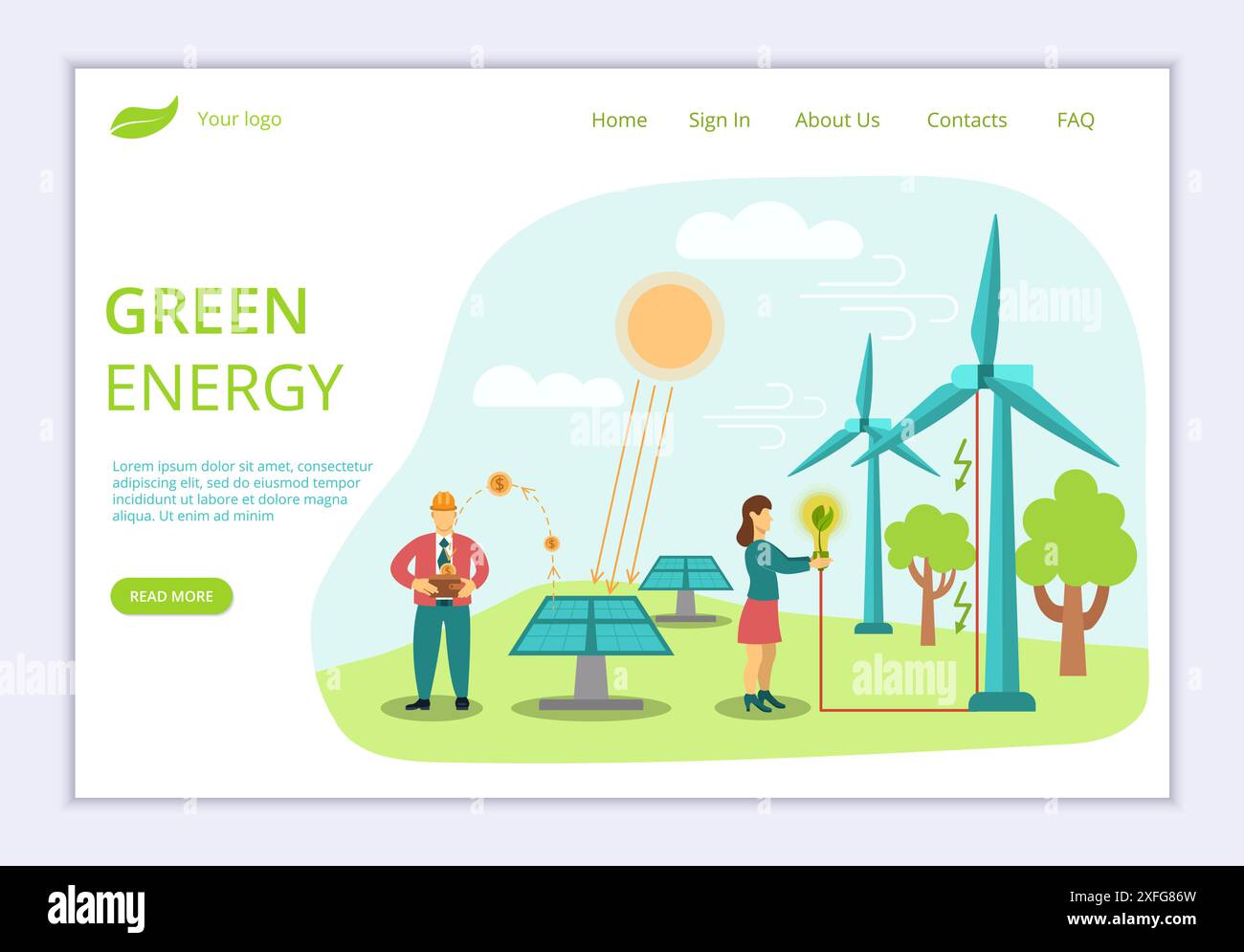 Concept of Green Energy, generation and saving green energy, website ...
