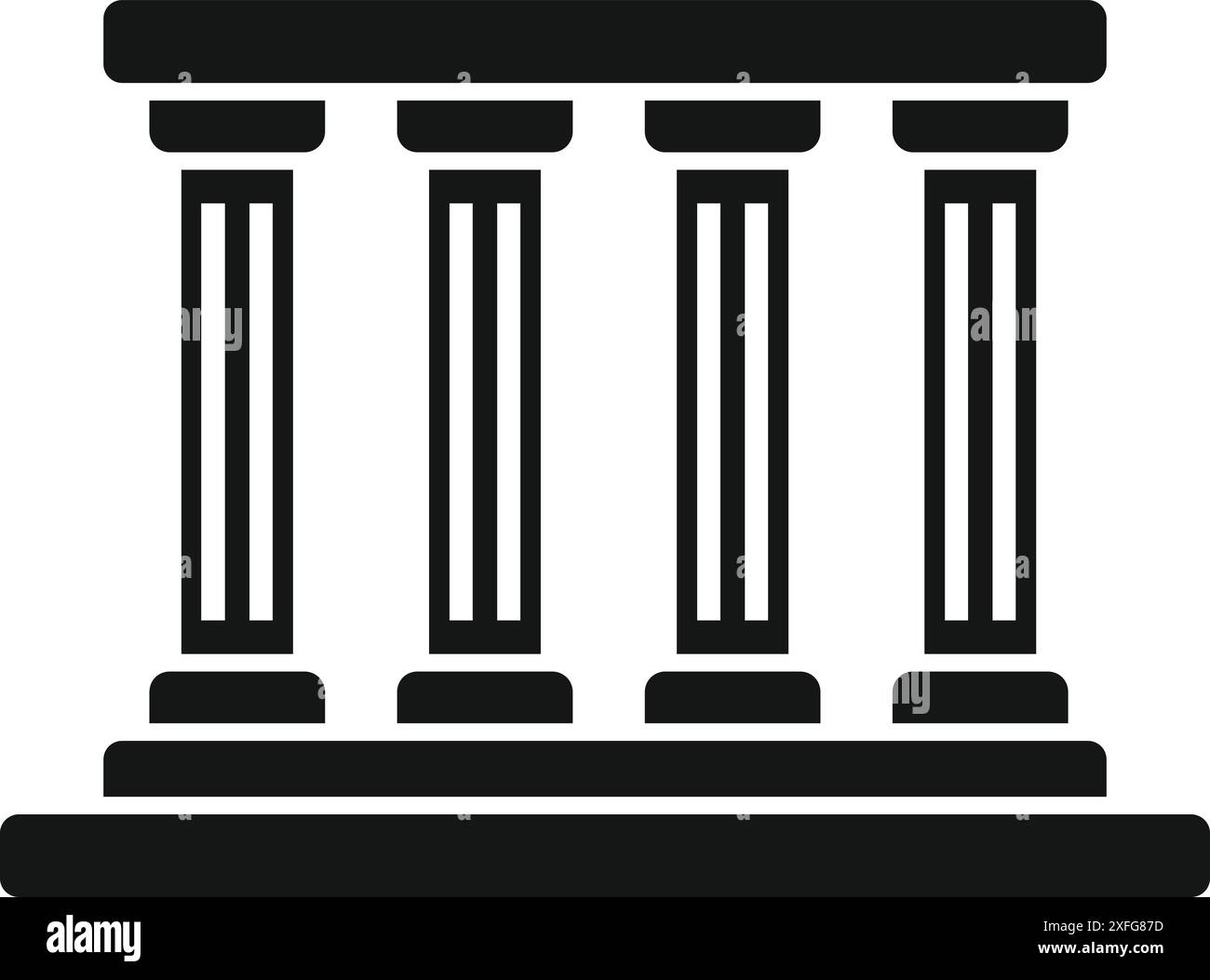 Simple black and white icon of a building facade with columns in greek ...