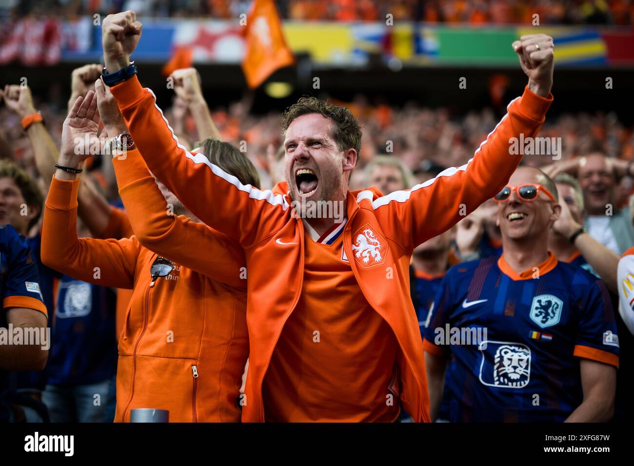 Munich, Germany. 2 July 2024. Fan of Netherlands celebrates during the ...