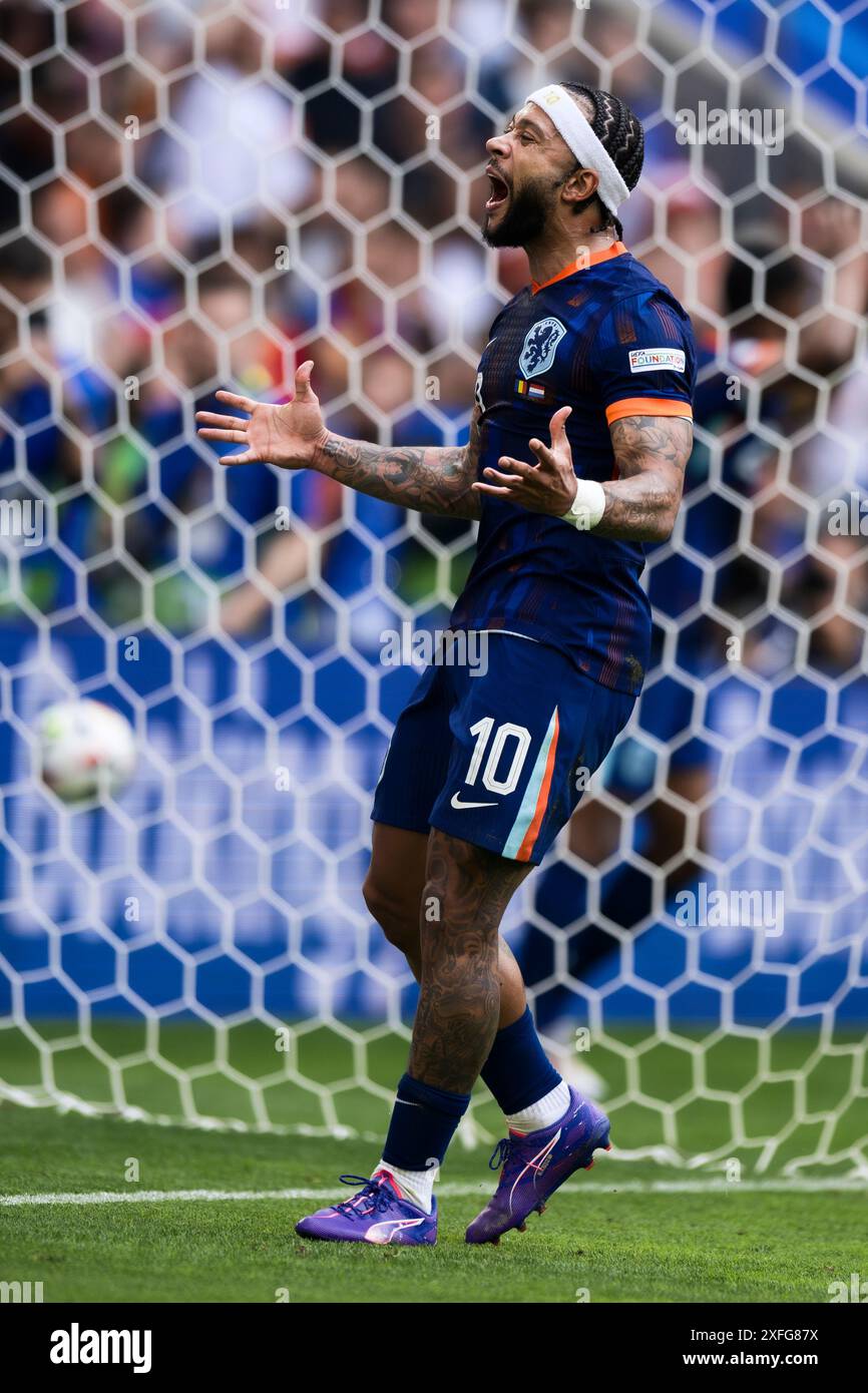 Munich, Germany. 2 July 2024. Memphis Depay of Netherlands reacts ...