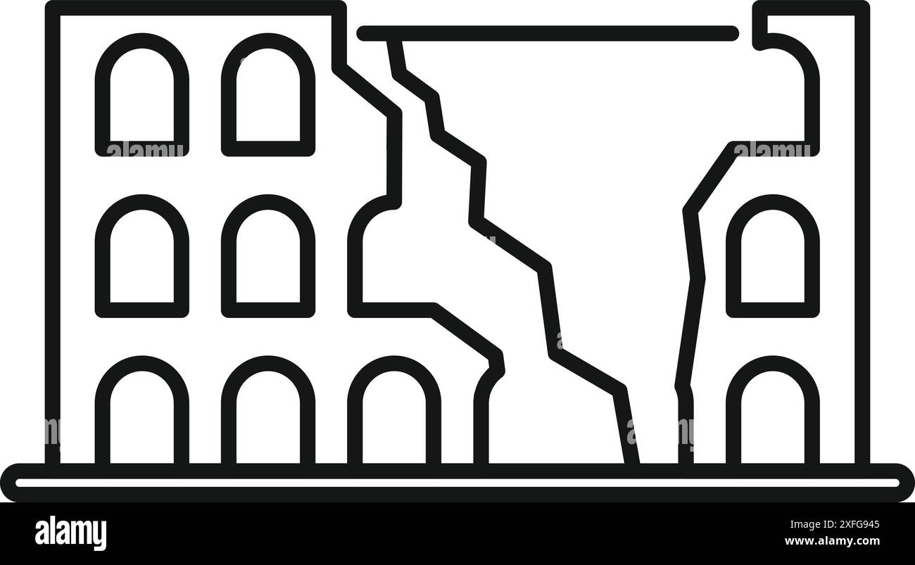 Simple line icon illustration of the colosseum crumbling, representing ...