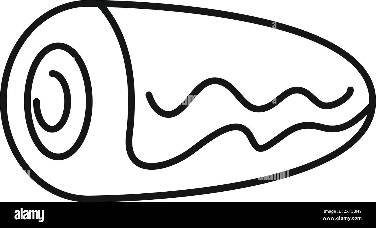 This simple black and white line art icon represents a ham roll ...