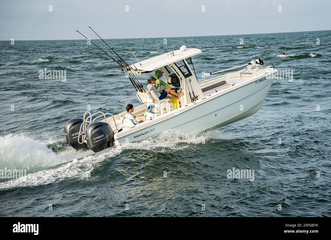 Bal Harbour, Miami, Florida: Fishing speed boat on a wavy water near ...