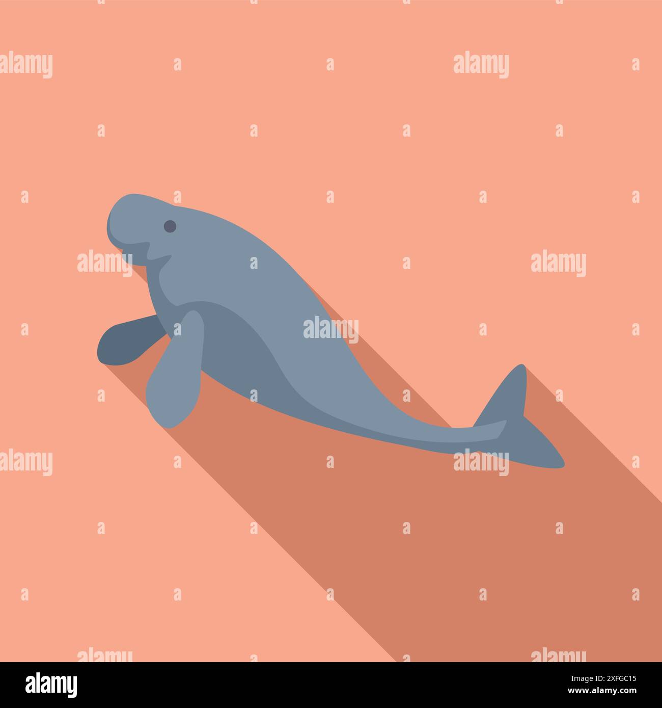 Cartoon dugong sea cow swimming in the ocean with a long shadow Stock ...