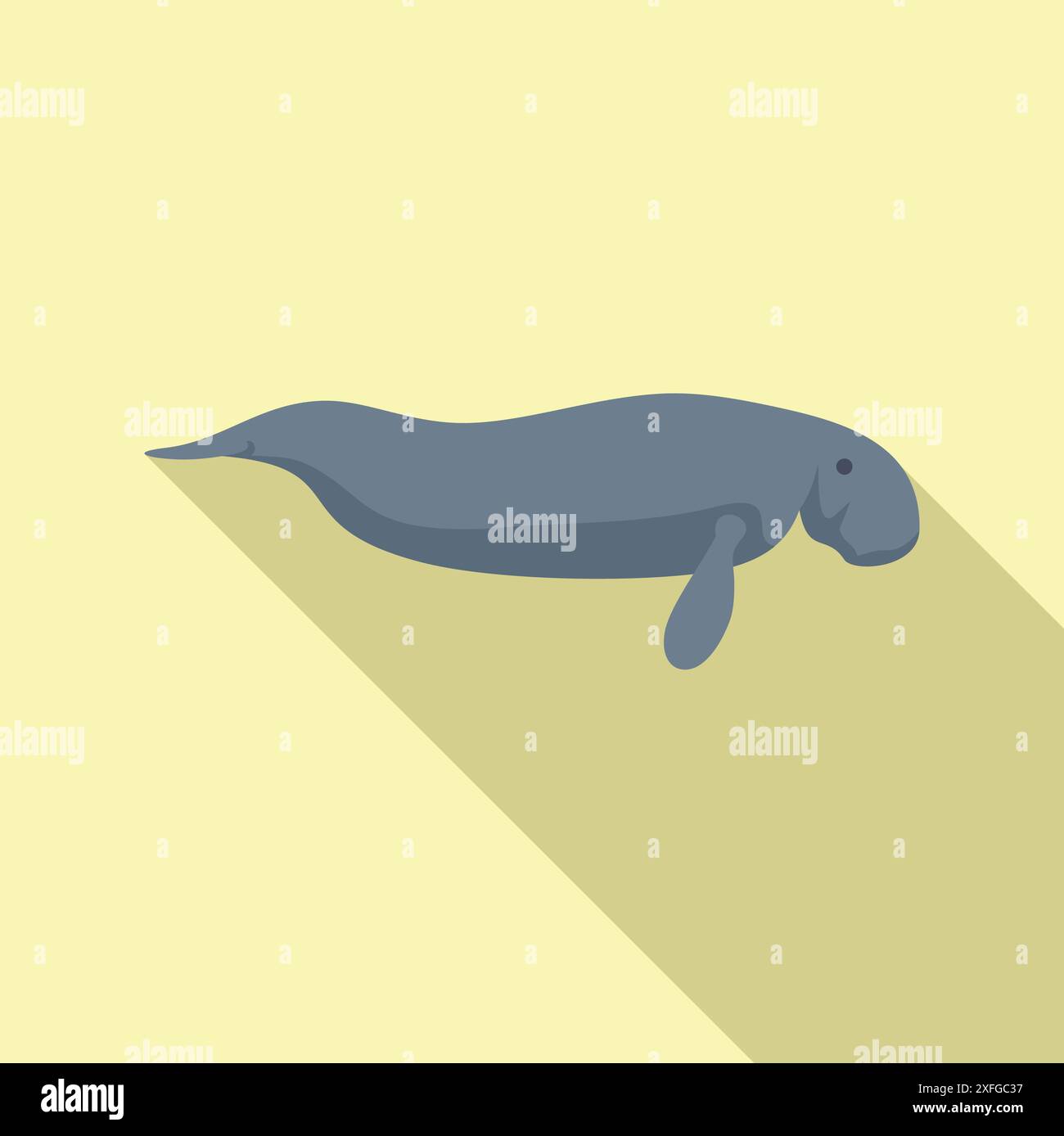 Simple illustration of a dugong, a large, gray aquatic mammal, swimming ...