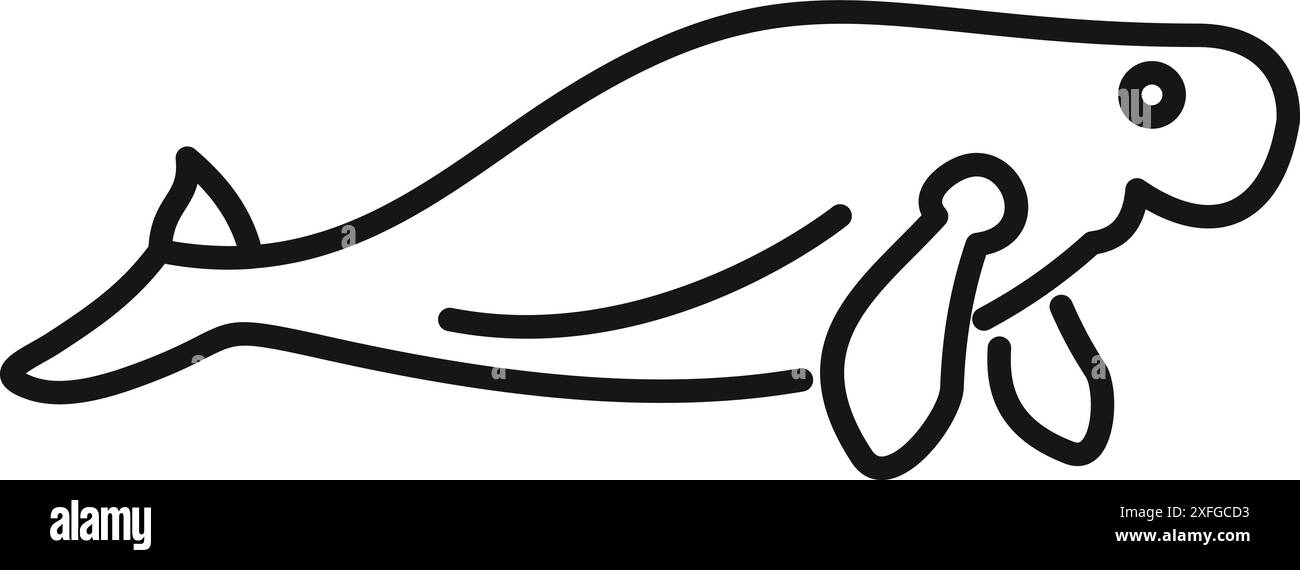 Simple line drawing of a dugong sea cow swimming in side view Stock ...