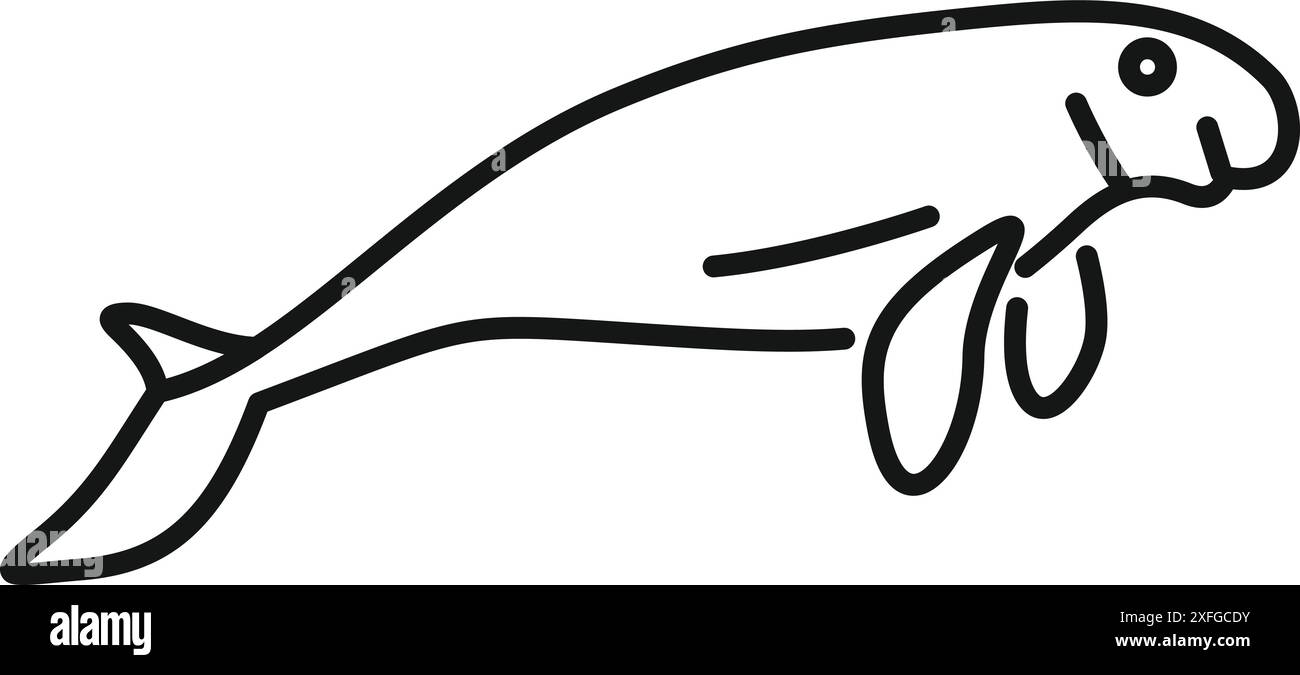 Simple line art icon of a dugong swimming, representing marine life and ...