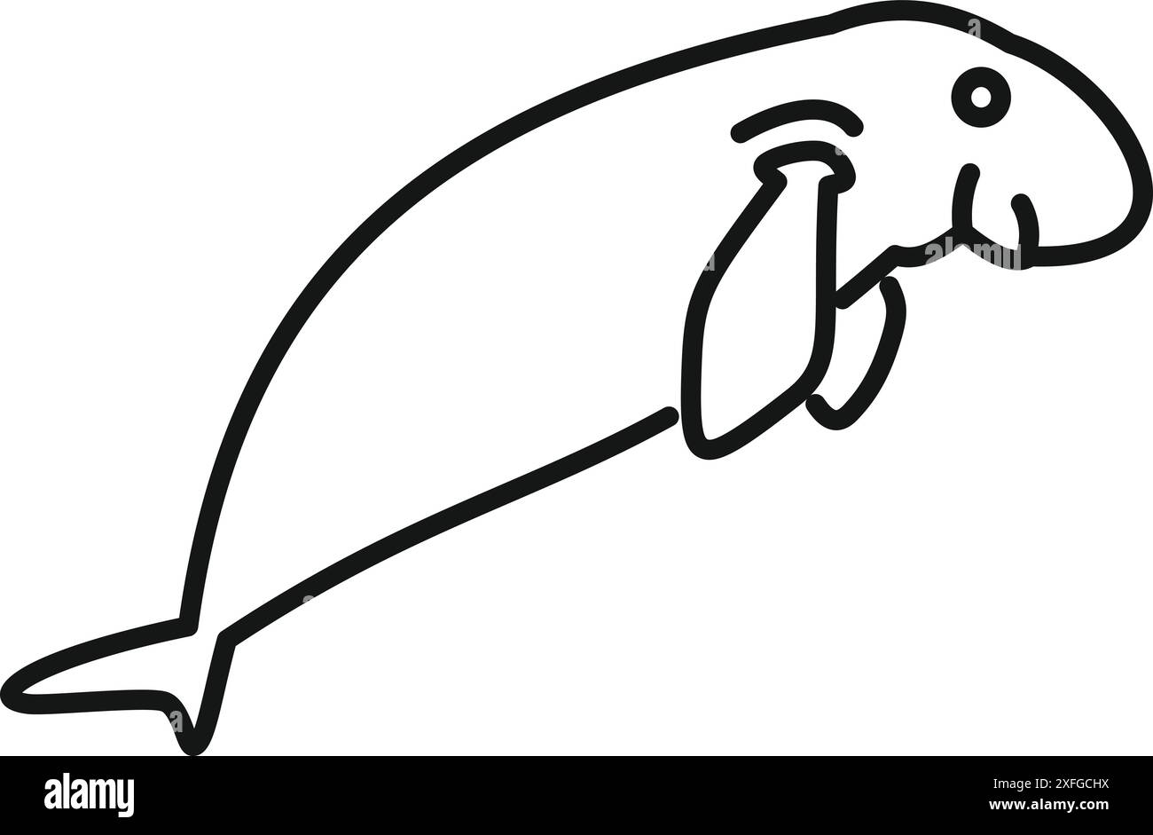 Simple line art illustration of a dugong swimming underwater, with a ...