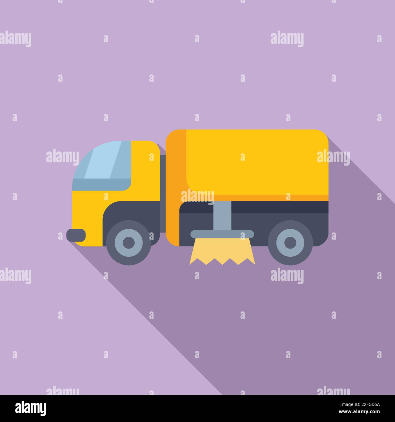 Yellow street sweeper truck cleaning road, maintaining city cleanliness ...