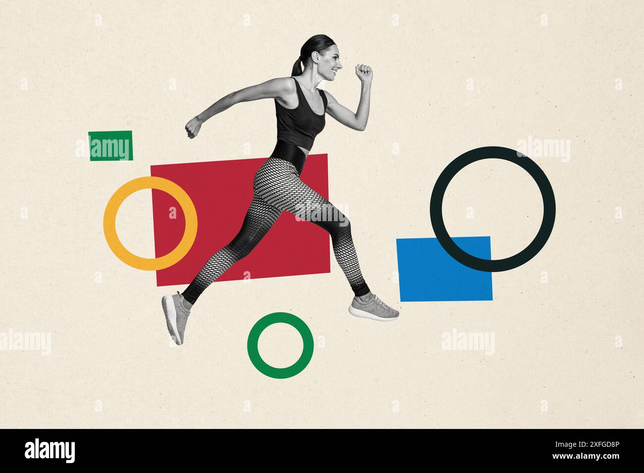 Composite photo collage of happy girl run sportive competition olympic ...