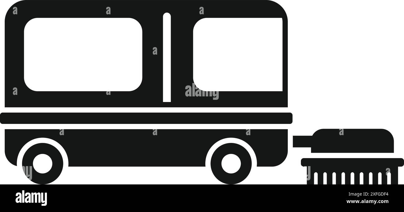 Black silhouette of a street cleaning machine cleaning the city road ...