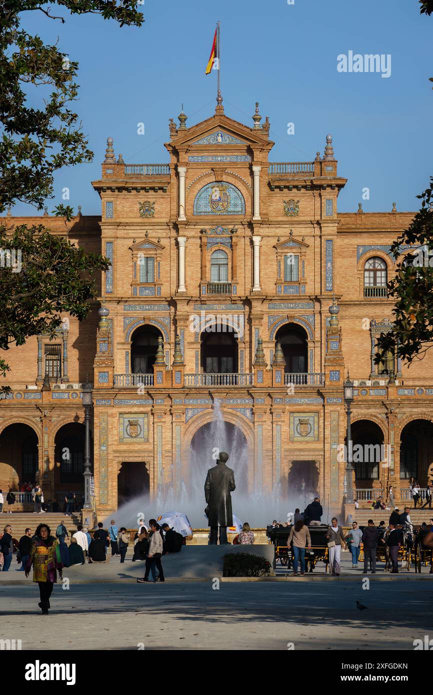 Seville, Spain. February 7, 2024 - Fountain in front of the historic ...