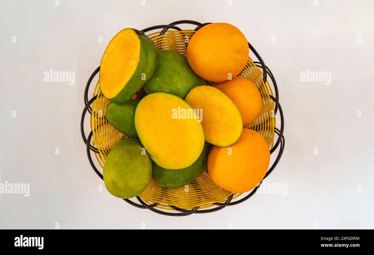 Mixed Fruits Isolated White Background Tropical Mangoes and Oranges ...