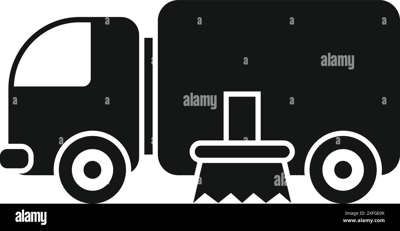 Simple icon of a street cleaning machine cleaning the road with ...