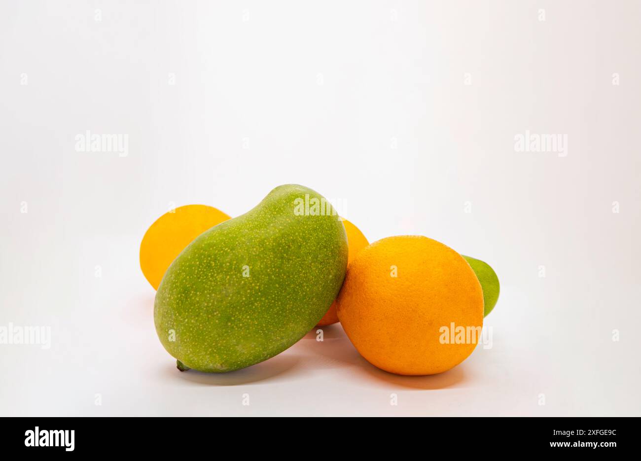 Mixed Fruits Isolated White Background Tropical Mangoes and Oranges ...
