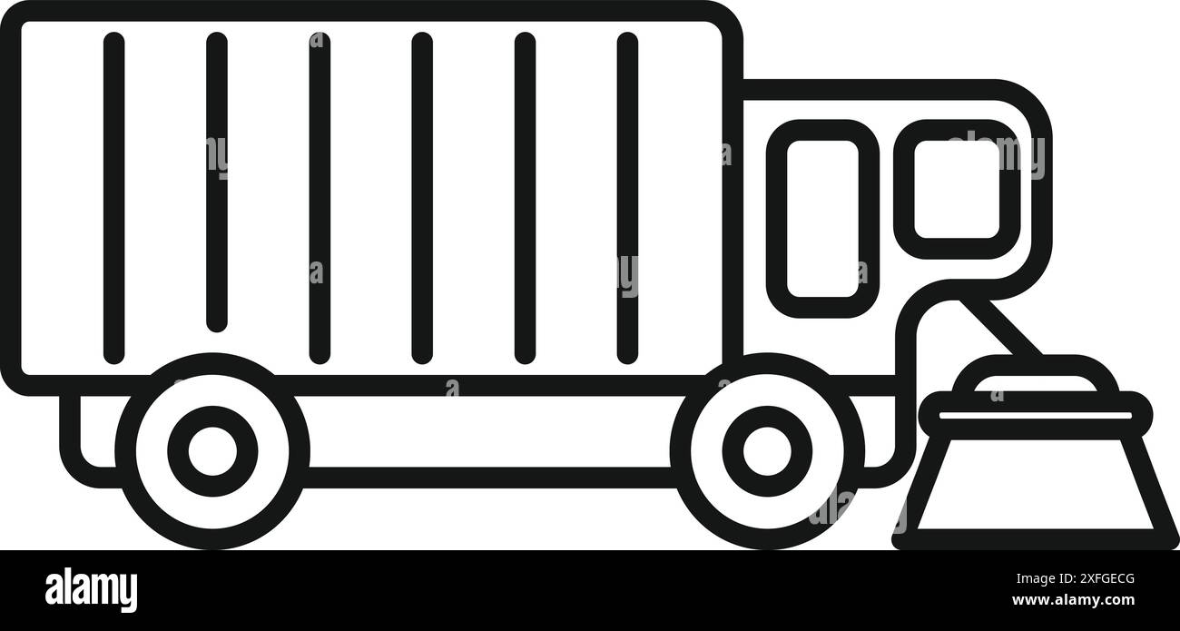 Simple icon of a street cleaning truck removing dirt from road surface ...