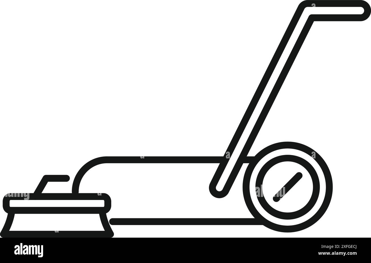 Black and white line drawing of a street cleaning machine using brushes ...