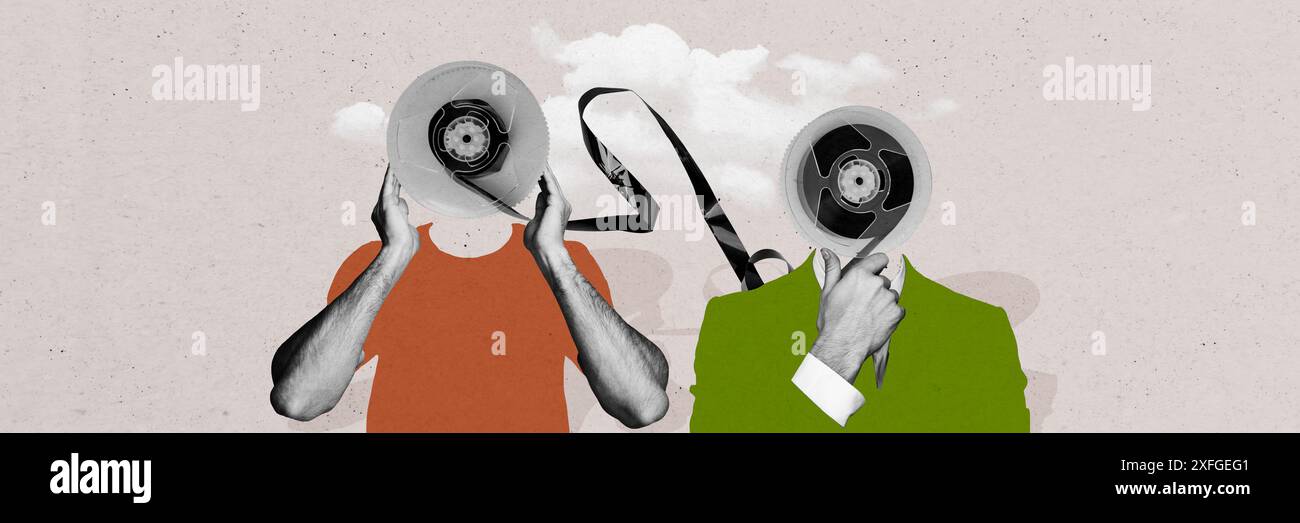 Composite trend artwork image photo collage of caricature headless two ...
