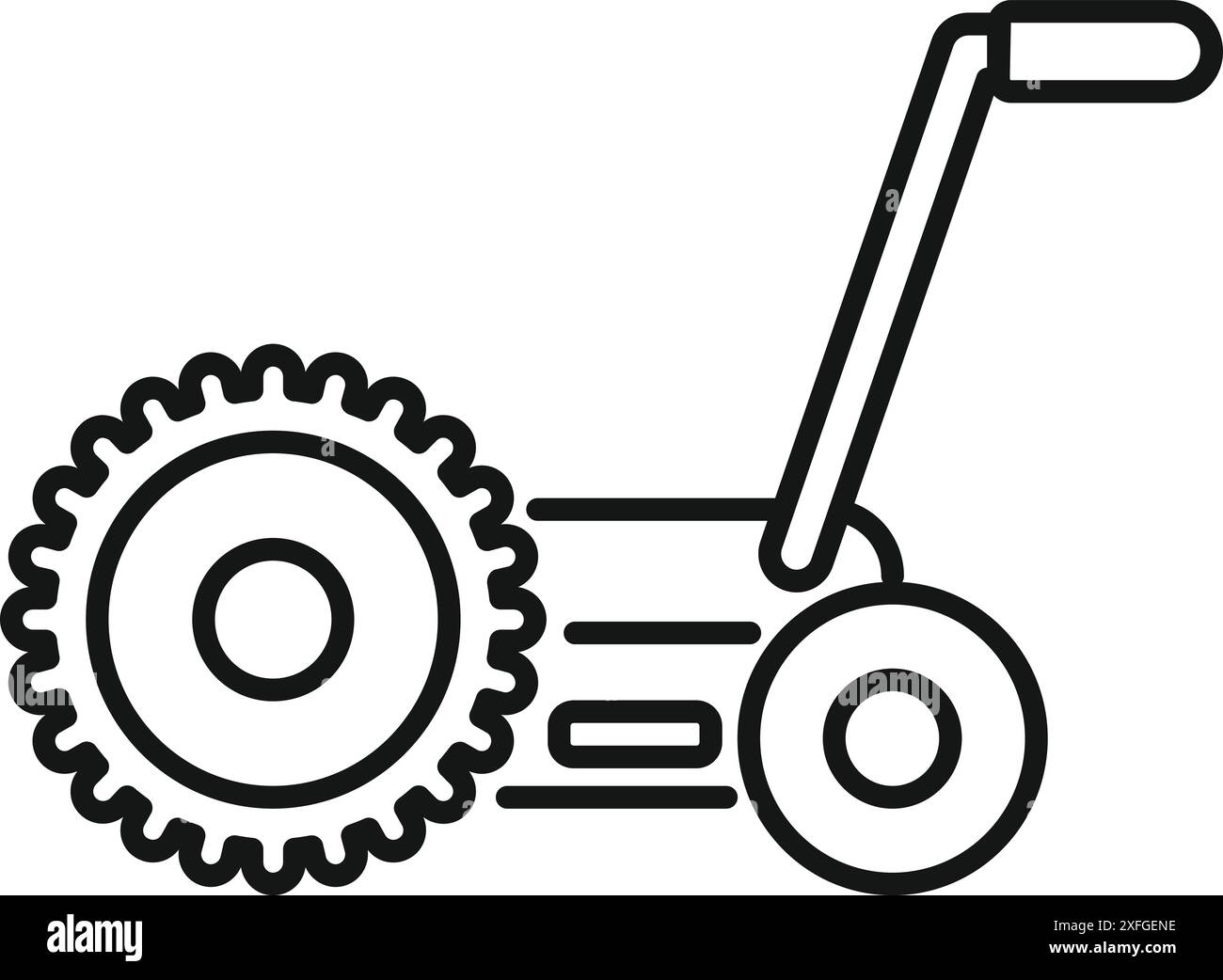 Hand push lawn mower cutting grass icon in outline style for web ...