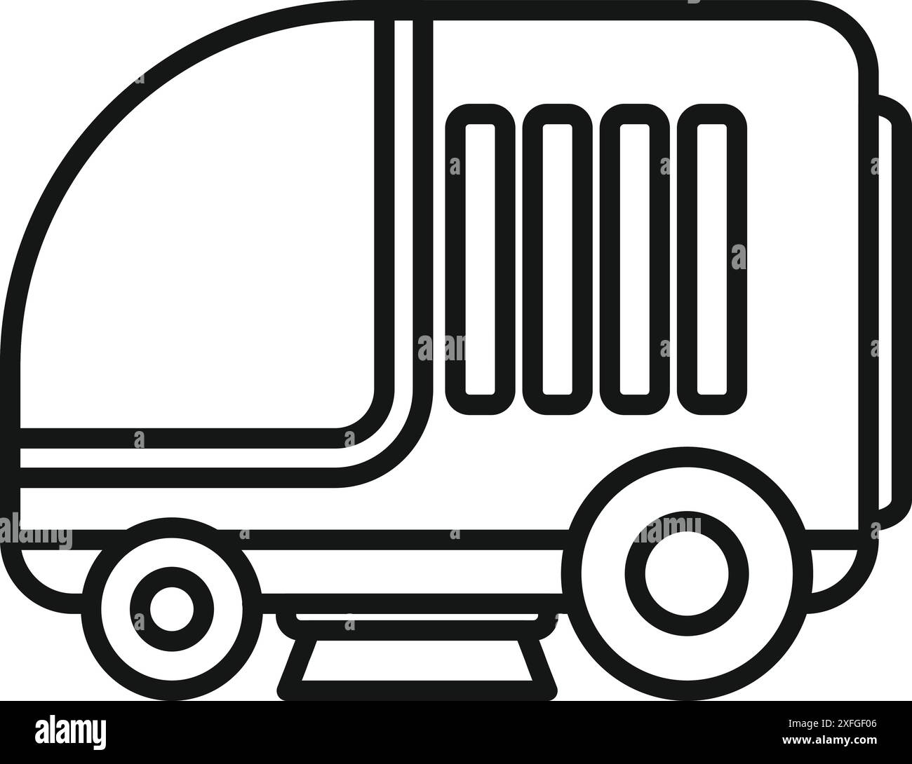 Line drawing of a street cleaning machine using brushes for cleaning a ...