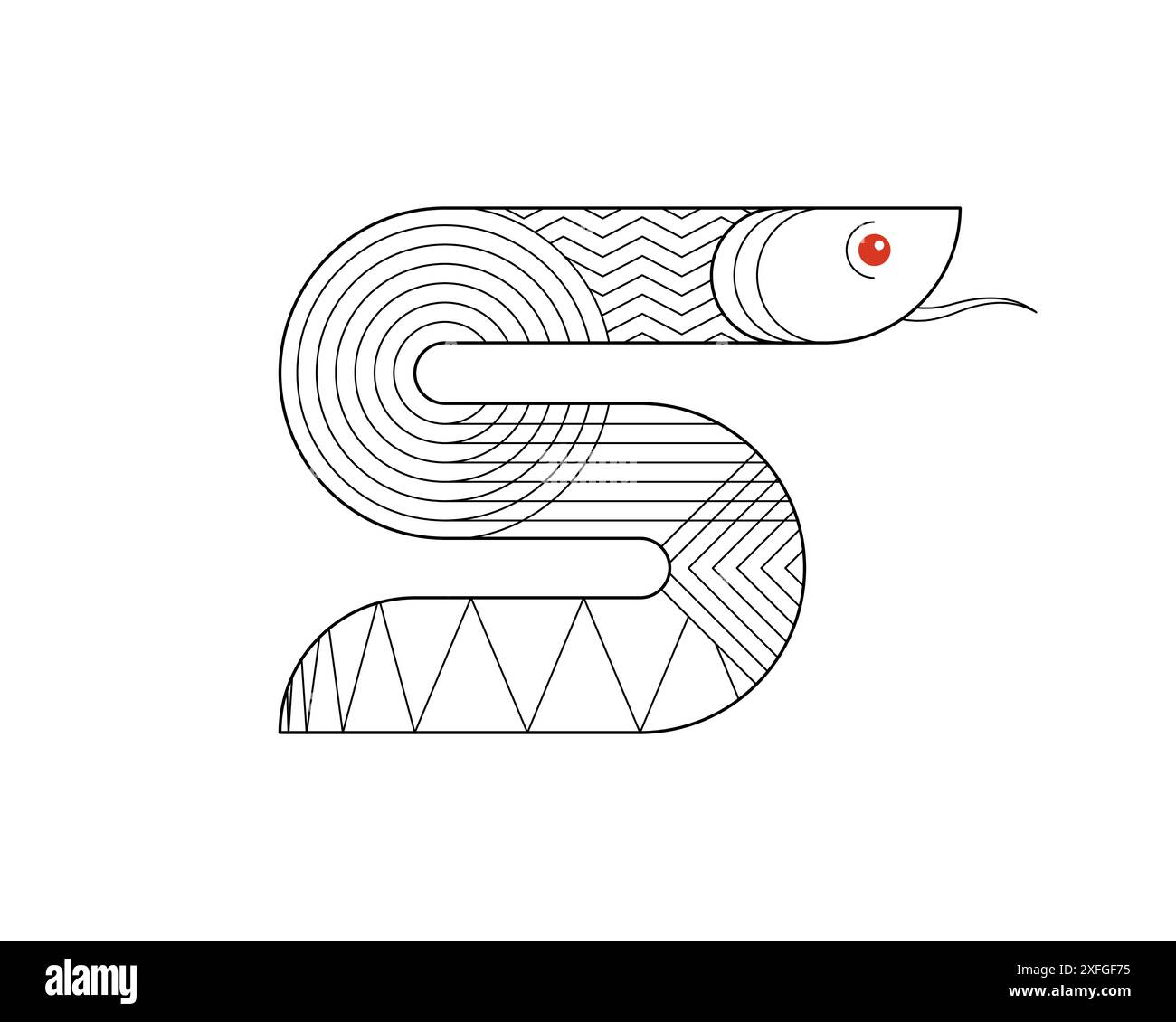 Abstract geometric Chinese snake zodiac linear symbol. Asian sacred ...