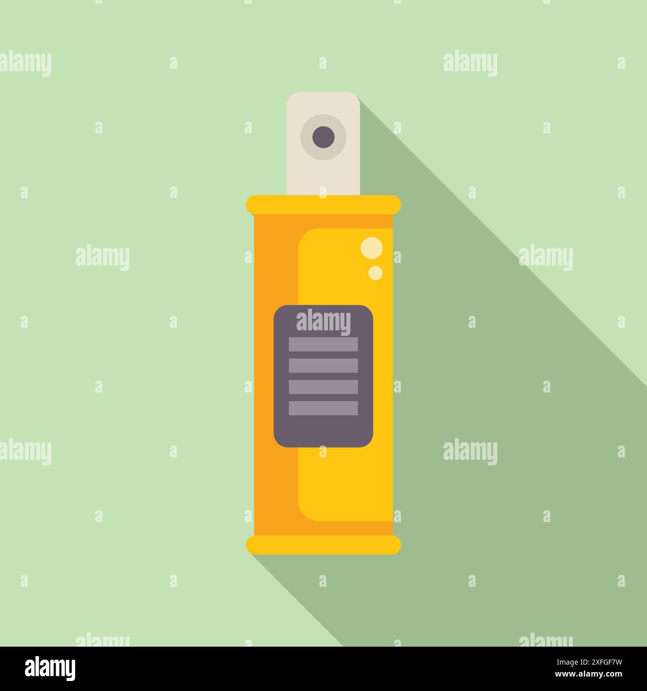 Yellow spray paint can is standing on a green background, casting a ...