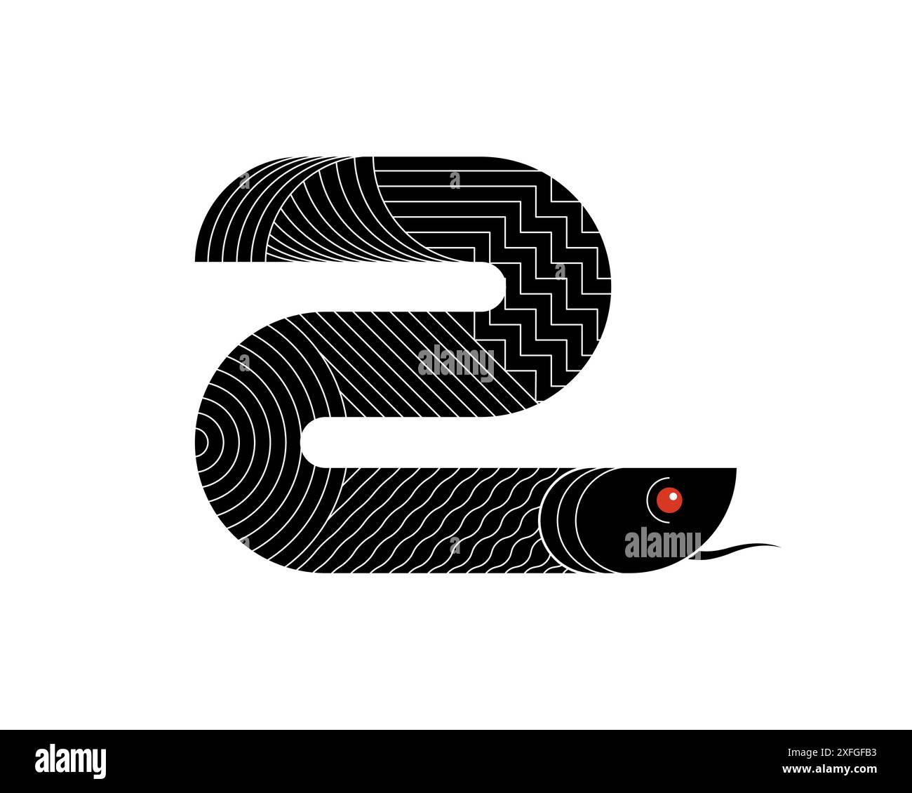 Abstract geometric Chinese snake zodiac black symbol with art linear ...