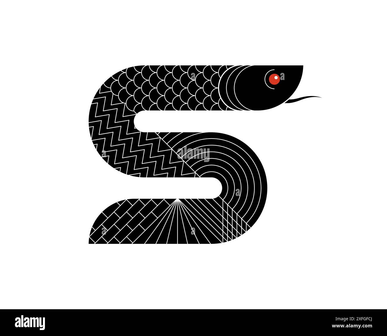 Abstract geometric Chinese snake zodiac black symbol with art linear ...