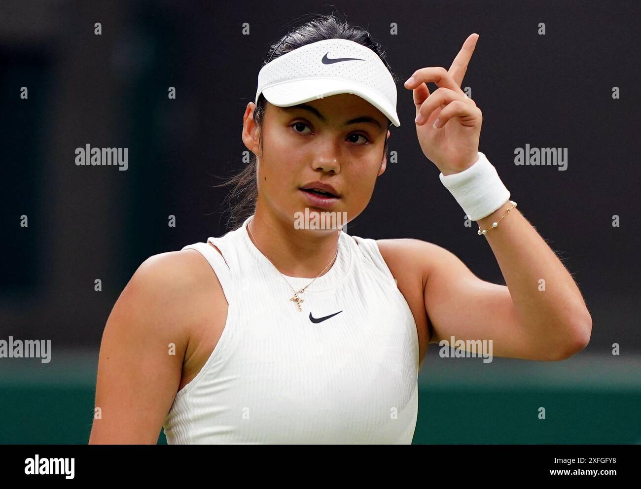 Emma Raducanu during her match against Elise Mertens on day three of ...