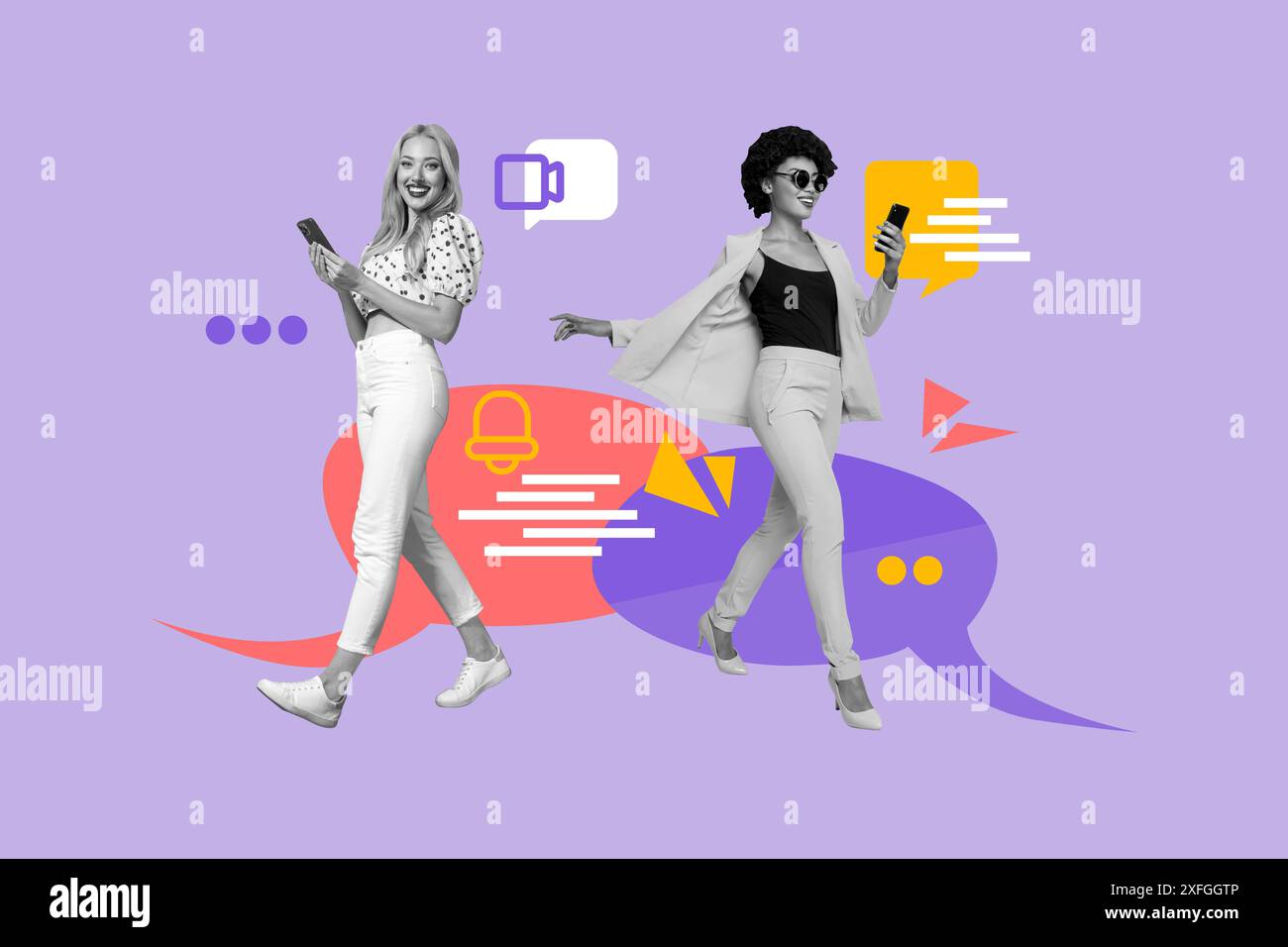 Composite collage picture image of two funny girl influencers cool ...