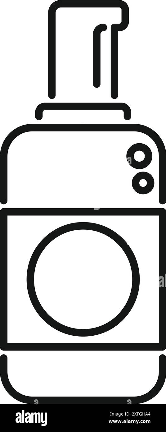 Line drawing of a dispenser bottle dispensing liquid soap for washing ...