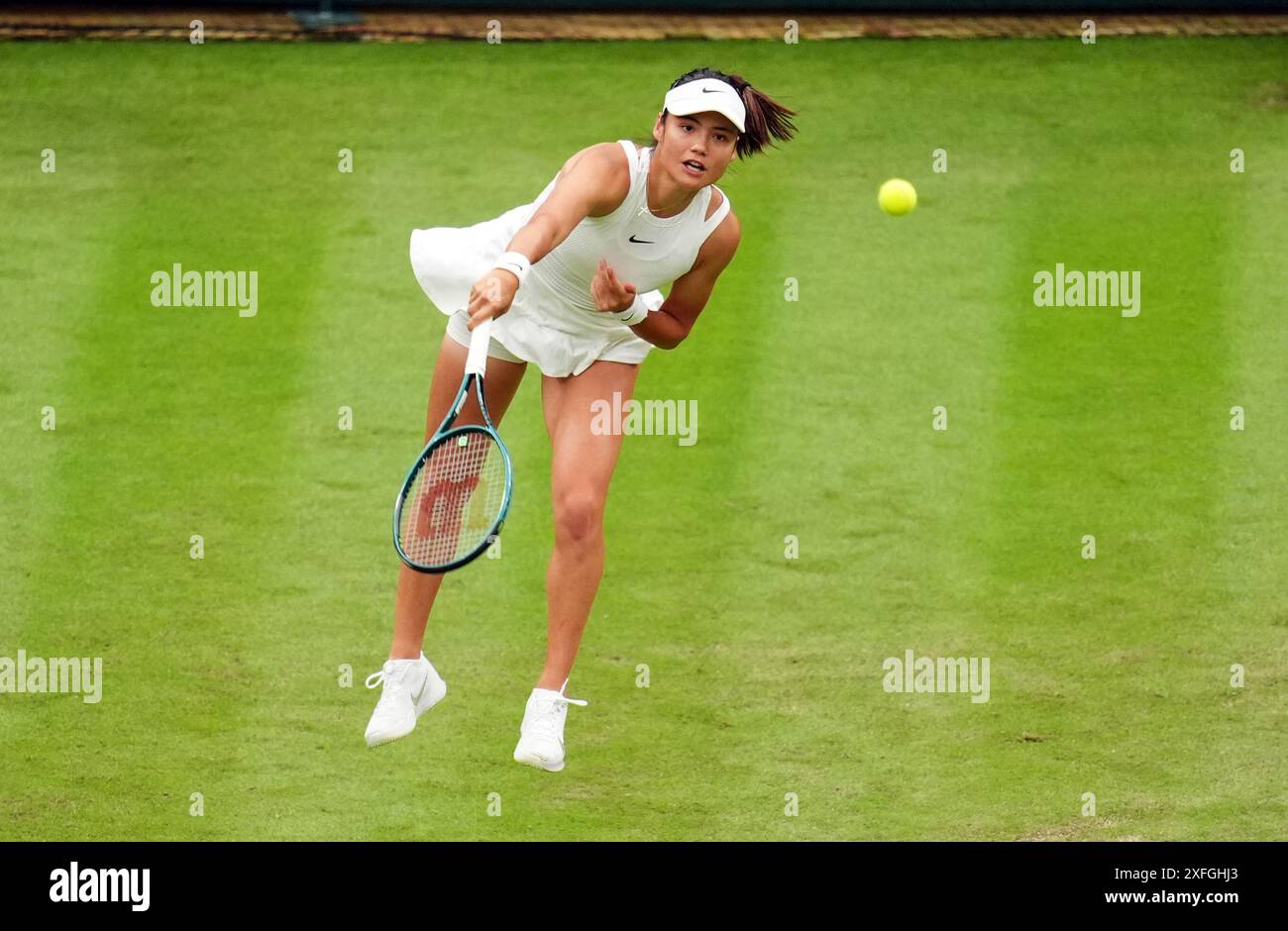 Emma Raducanu in action against Elise Mertens (not pictured) on day ...