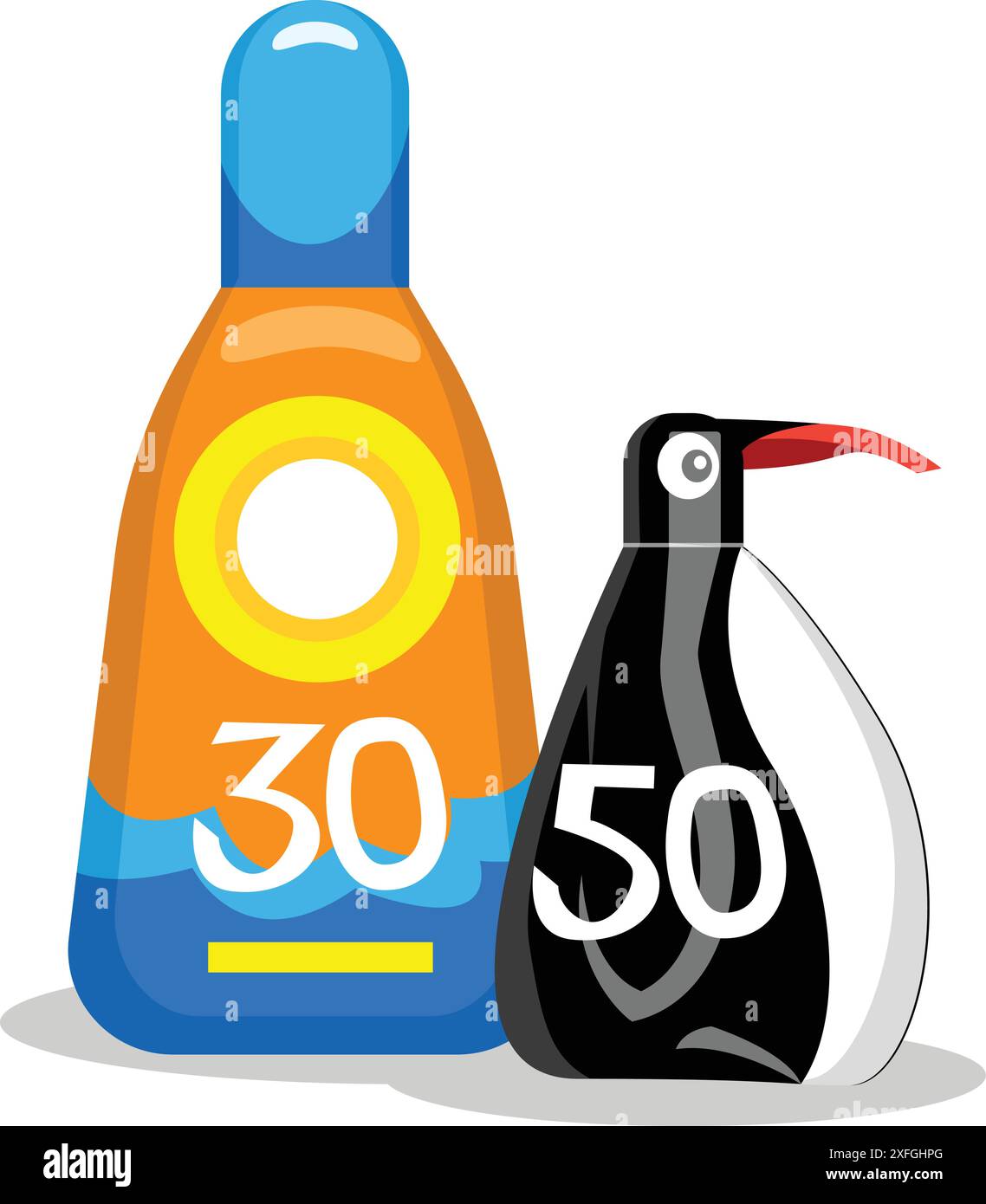 Sunscreen bottles showing a sun protection factor of 30 and 50, for ...
