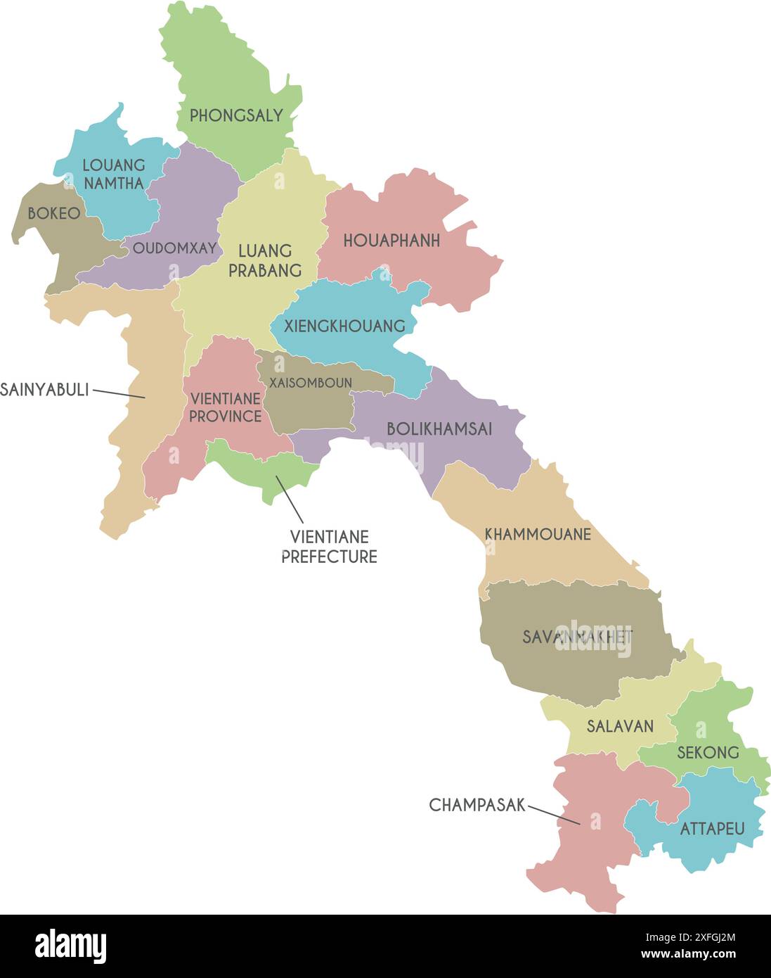Vector regional map of Laos with provinces or territories and ...