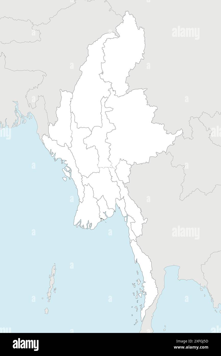 Vector blank map of Myanmar with regions, states and administrative ...